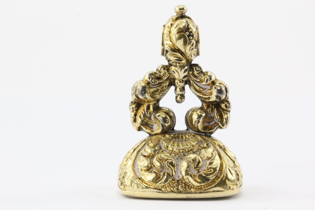 Antique Georgian Gold Filled White Agate Signet Watch Fob Tassie Penda | QUEEN MAY