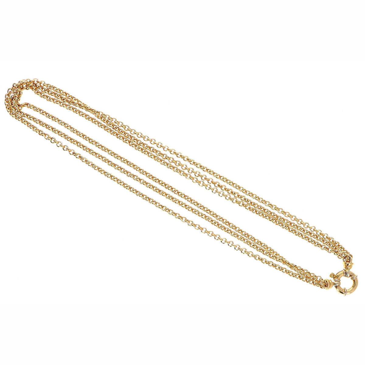 18K Yellow Gold Triple Rolo Strand Bolt Ring Closure Necklace | QUEEN MAY