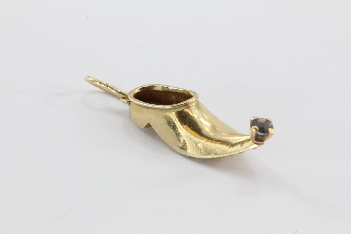 Vintage 18K Gold & Topaz Arabian Aladdin Curly Toe Shoe Charm | QUEEN MAY