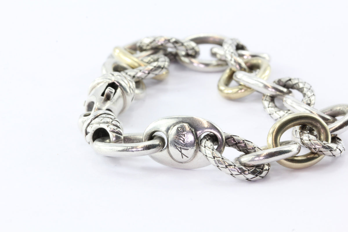 Alisa Sterling Silver 18K Gold Textured Link Bracelet | QUEEN MAY