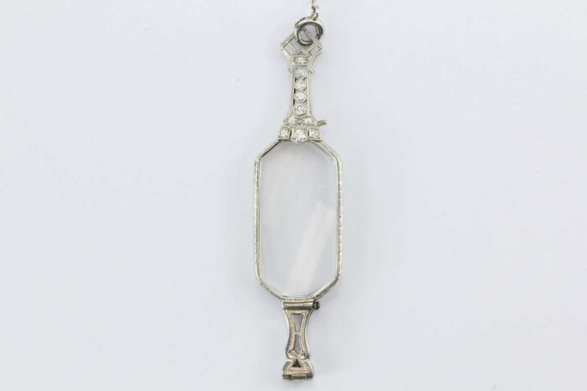Antique Art Deco Platinum & Diamond Lorgnette & Chain .55 CTW | QUEEN MAY