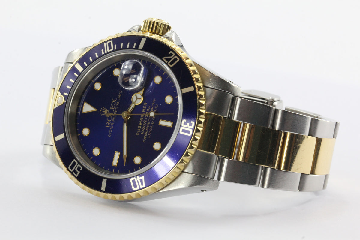 Rolex Submariner Model 16613 Oyster Stainless & 18K Gold Watch | QUEEN MAY