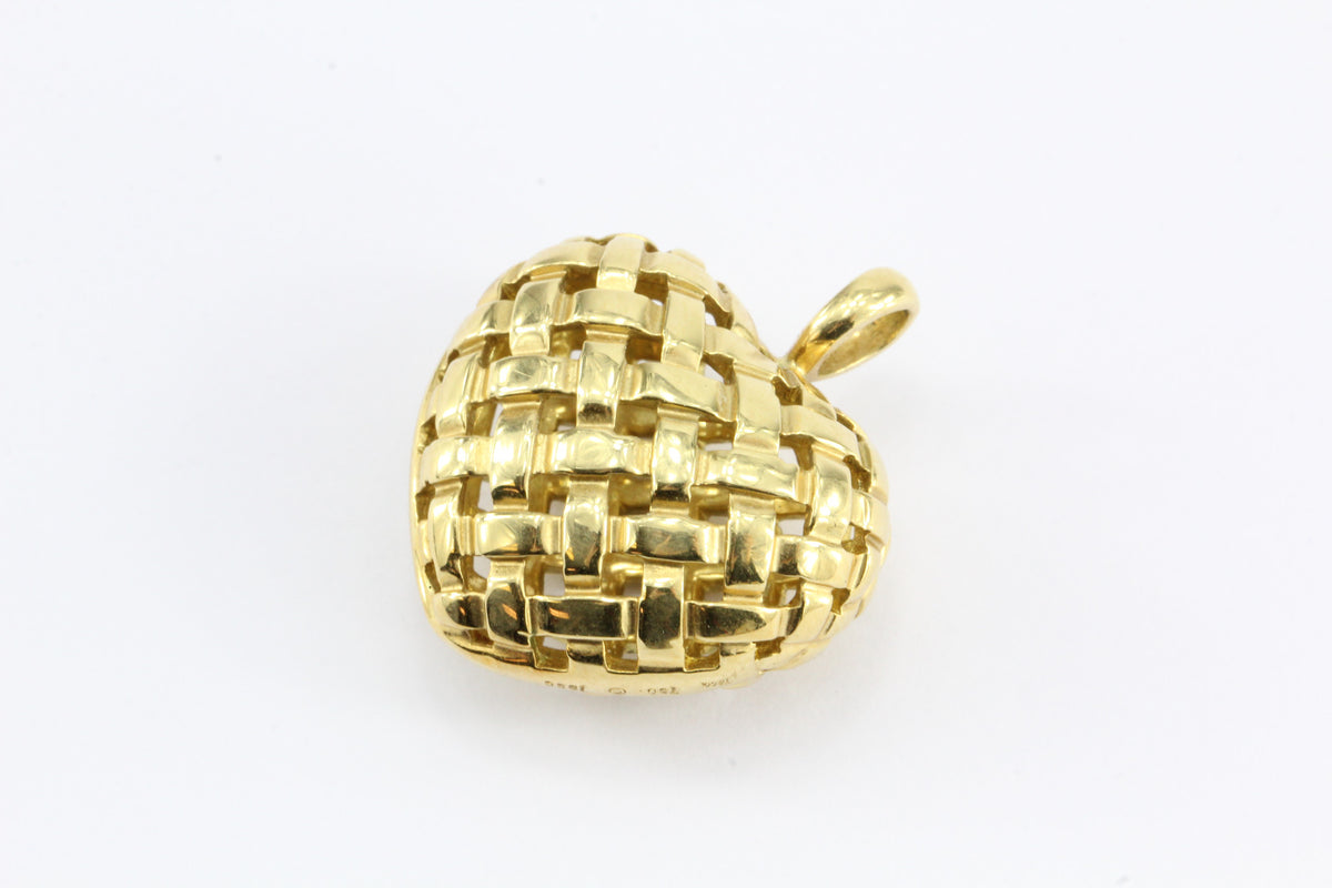 Tiffany & Co 18K Gold Vannerie Woven Puffy Heart Pendant | QUEEN MAY