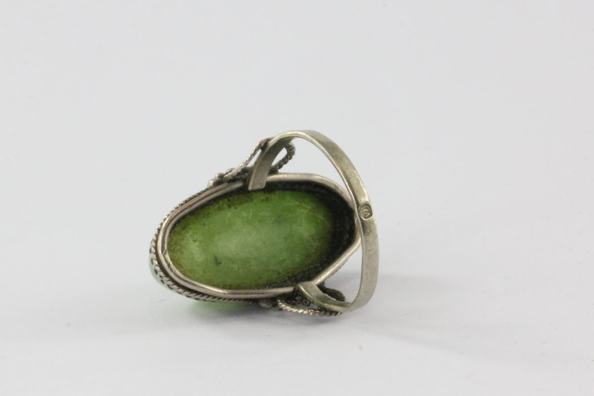 Vintage Arab Silver & Green Serpentine Middle Eastern Chunky Ring ...