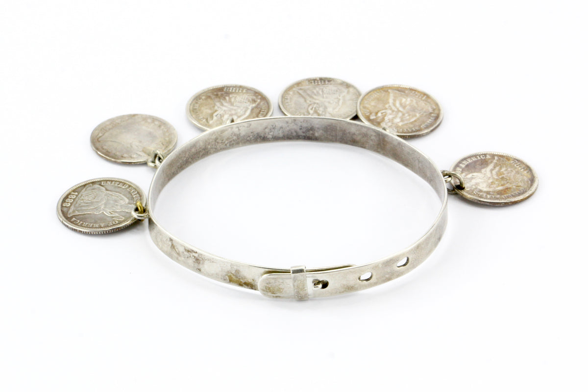 Victorian American Silver Love Token Dimes Bracelet c.1880's | QUEEN MAY