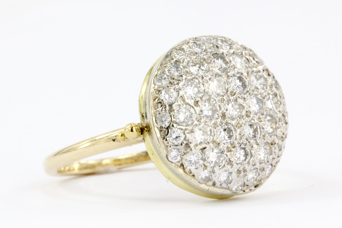 14K Gold Pave Set Diamond Button Ring 1/2 CTW | QUEEN MAY