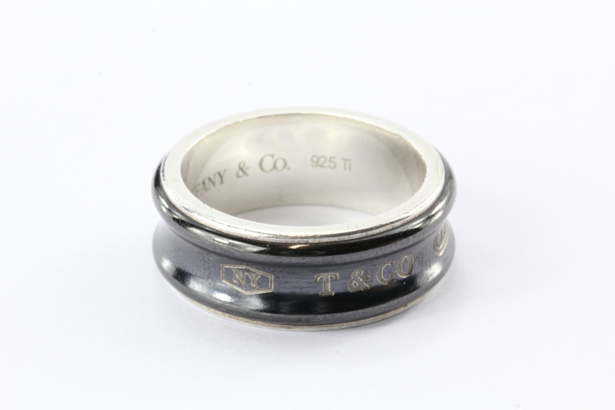 Tiffany & Co Sterling Silver & Titanium 1837 Ring Band Size 8.25 ...