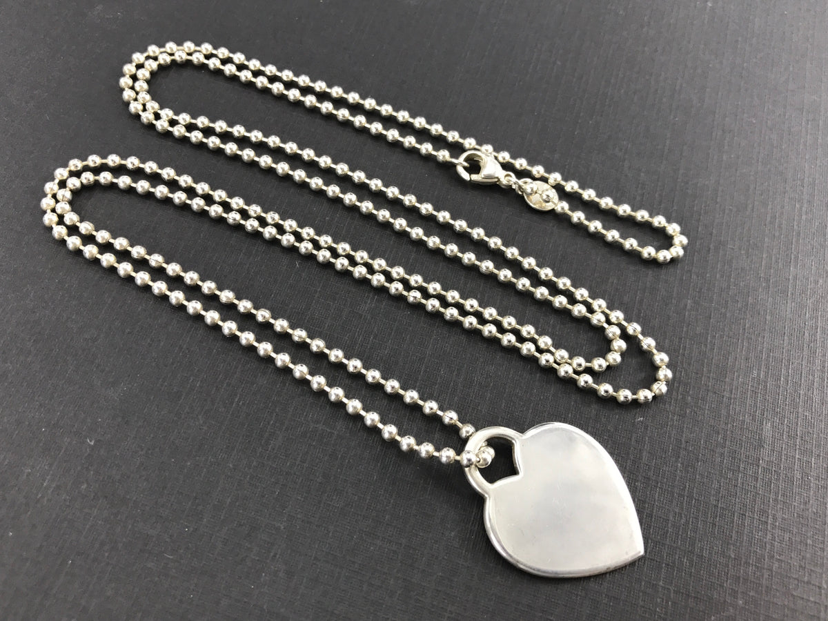 Tiffany & Co Sterling Silver Please Return To Heart Tag 34" Ball Bead ...