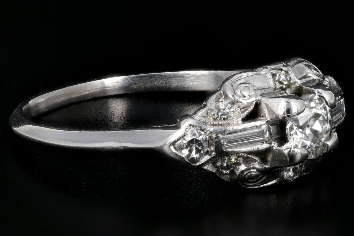 Retro Loretz & Benoit of SF Platinum Diamond Engagement Ring c.1940's ...