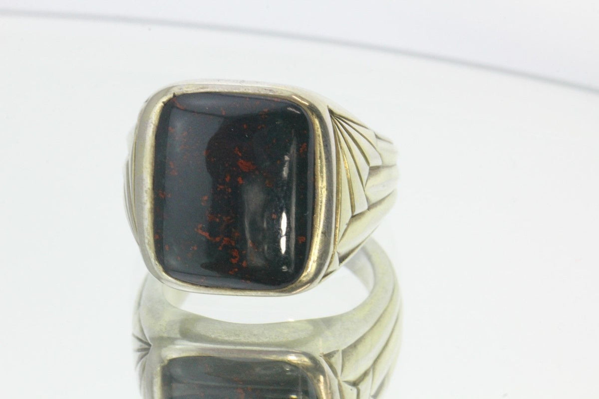 Antique Art Deco Silver Dragon Bloodstone Heliotrope Signet Ring ...